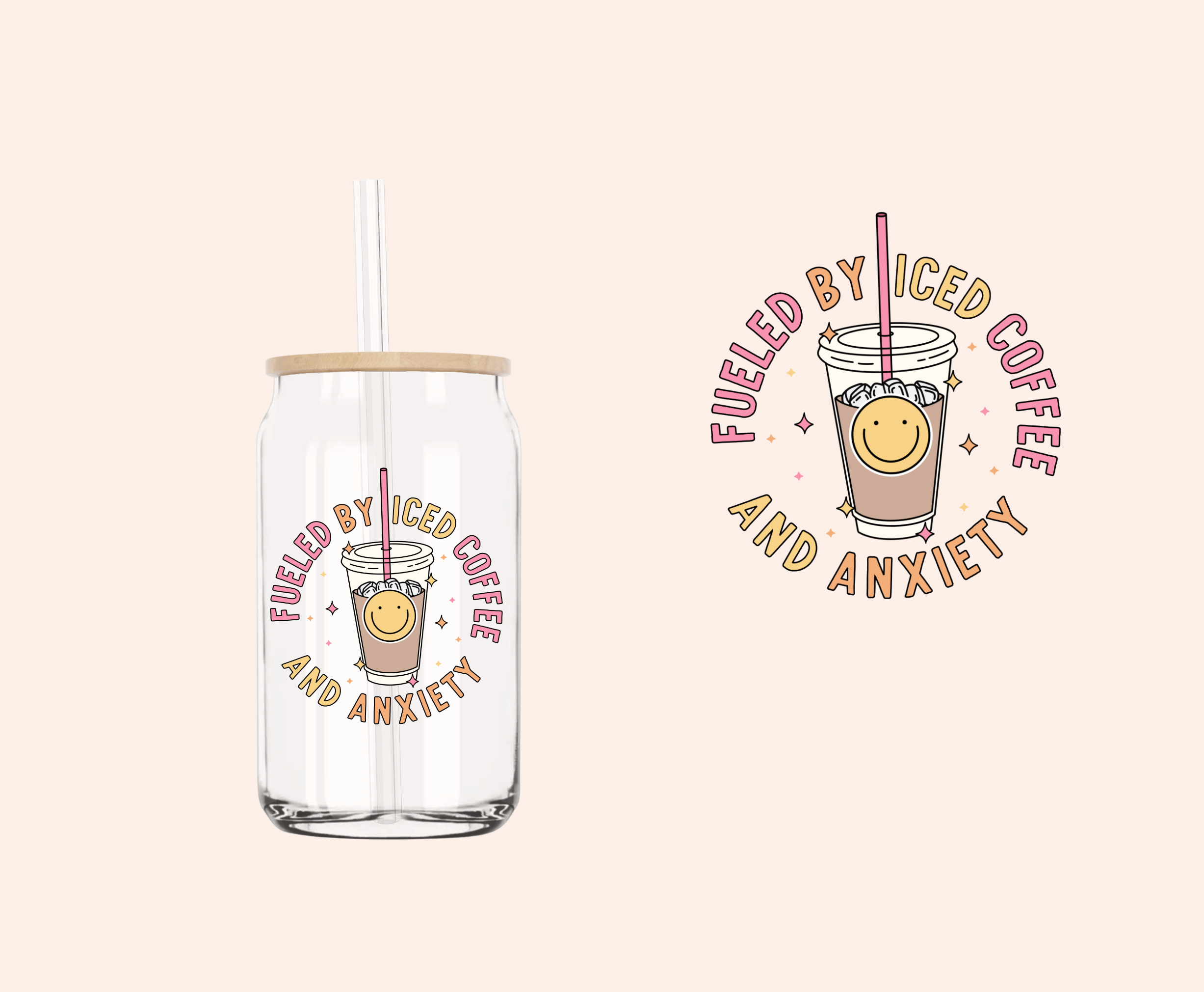 Fueled by iced coffee UV-DTF Decal – Oopsie Daysy Prints