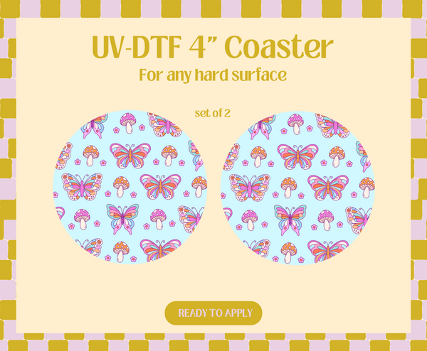 Retro Butterfly Mushies UV-DTF 4" Coaster – Oopsie Daysy Prints